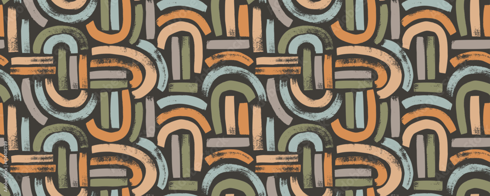 Aesthetic seamless pattern with neutral color arches. Brush drawn bold ...