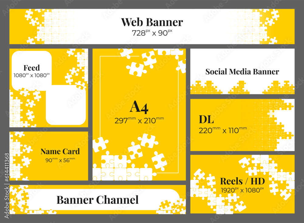 Modern banner template with a puzzle piece theme and multiple canvas ...