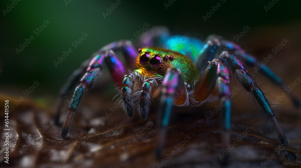 Tarantula in iridescent rainbow colors, hyper-detailed insect, arachnid, big spider, multiple ...