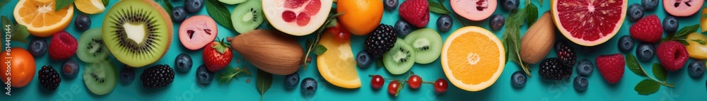 Horizontal banner with fruits. Header border for website. Line poster ...