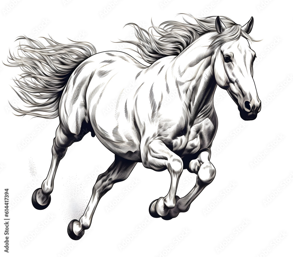 Fast running horse drawing Stock Illustration | Adobe Stock