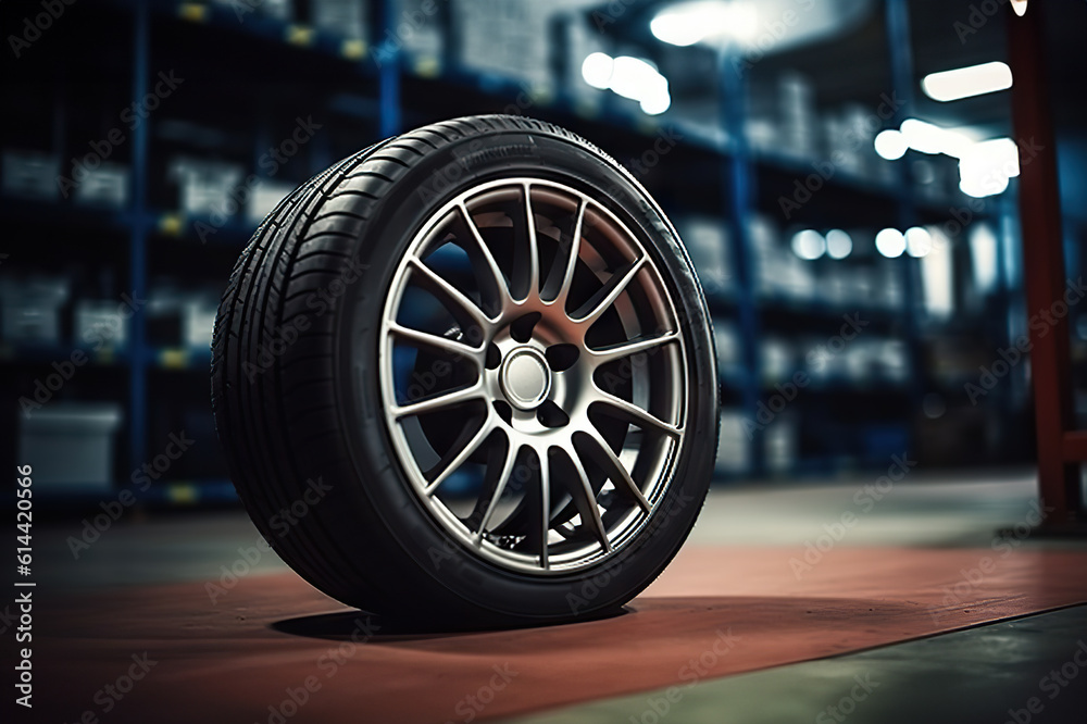 Expert Mechanics at Work Changing New Tires and Wheels in a Garage ...