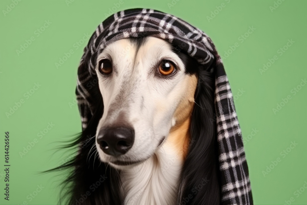 Cute Arabian Saluki with keffiyeh wrapped around head, on studio ...
