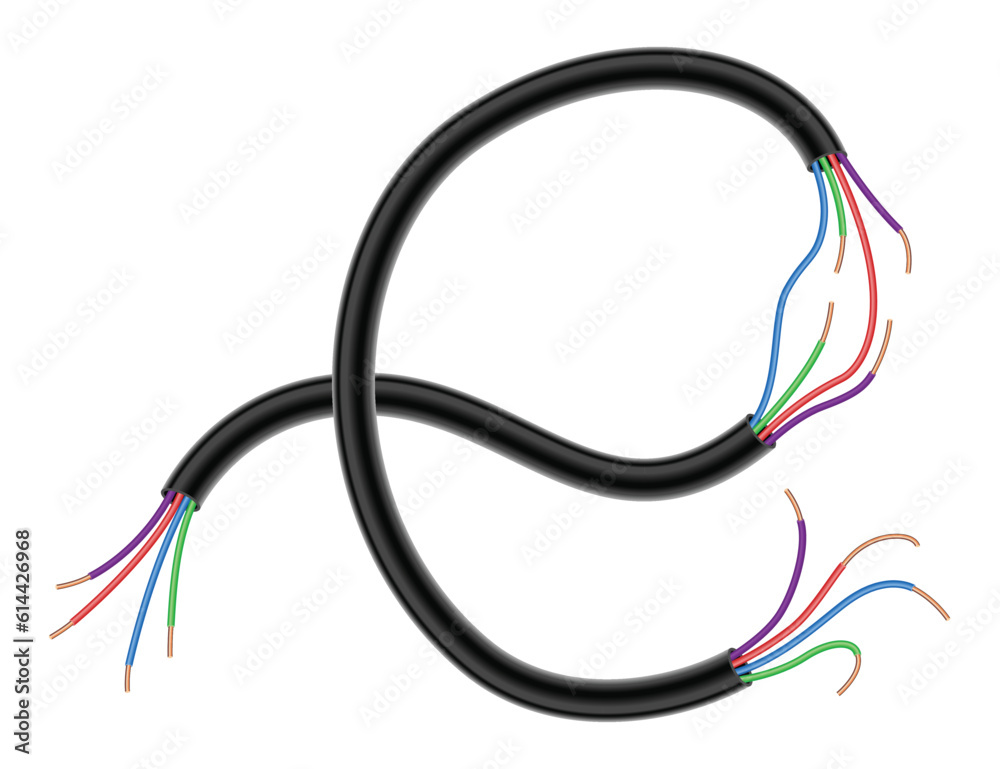 Broken electrical copper wire or cord. Damaged electric power cable ...