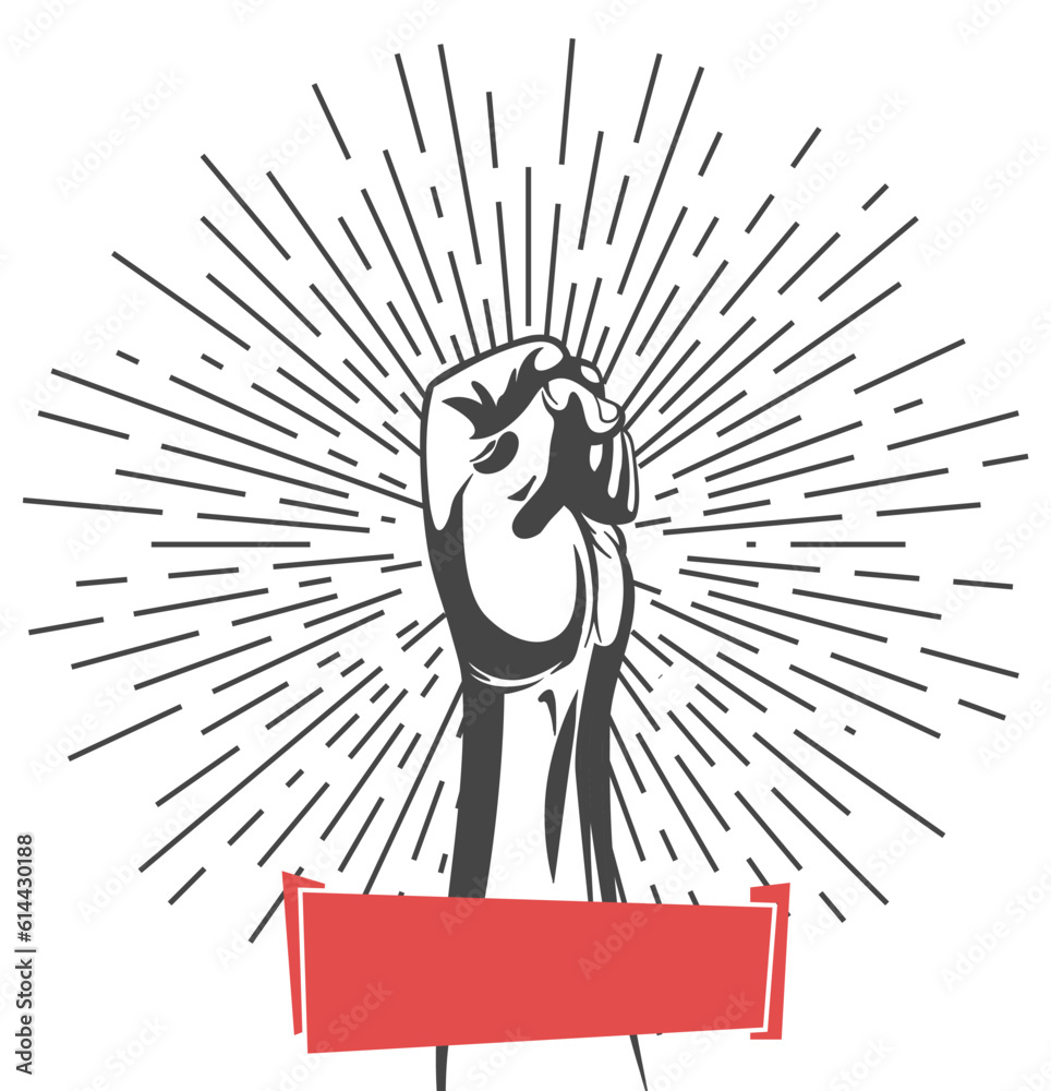 Rised fist hand gesture emblem. Vector hand clenched into fist and ...