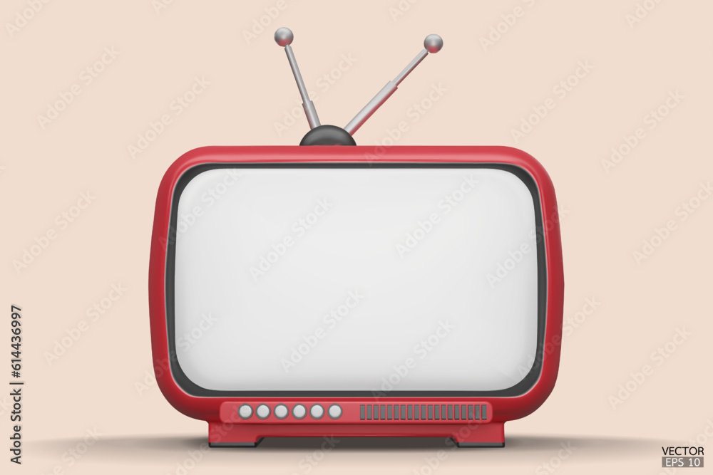 3D render red Vintage Television Cartoon style isolate on background ...