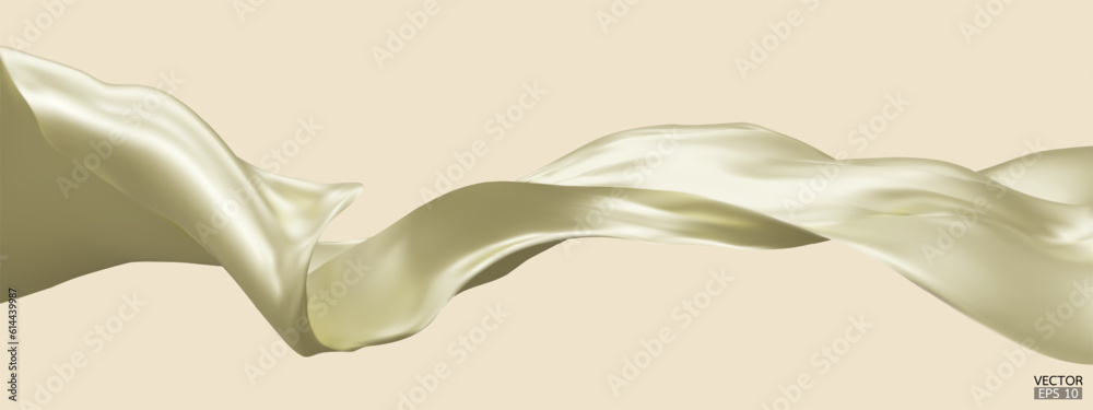 Flying cream silk textile fabric flag background. Smooth elegant cream ...