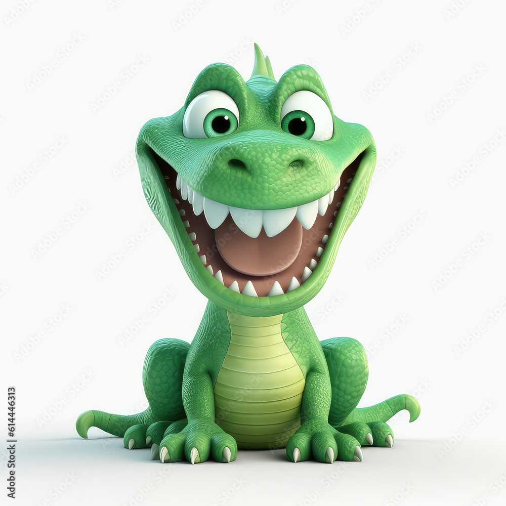 Cartoon green dragon mascot smiley face on white background Stock ...