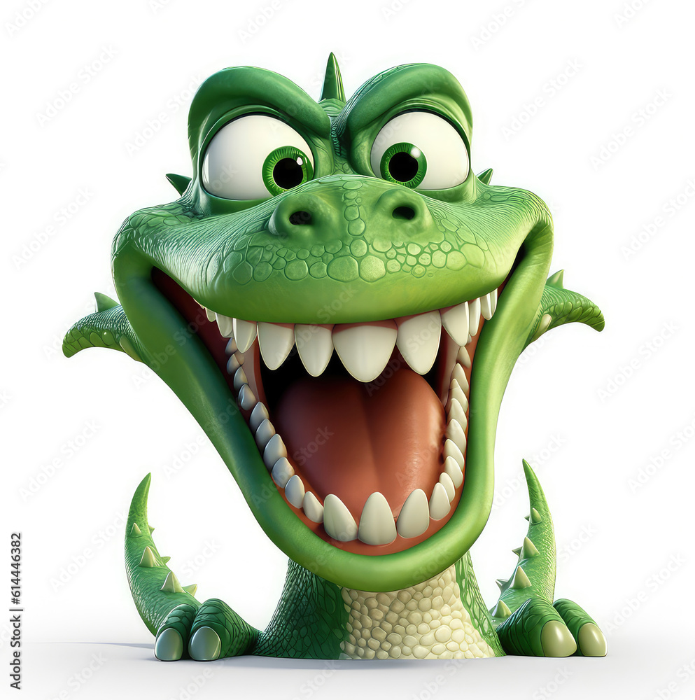 Cartoon green dragon mascot smiley face on white background Stock ...