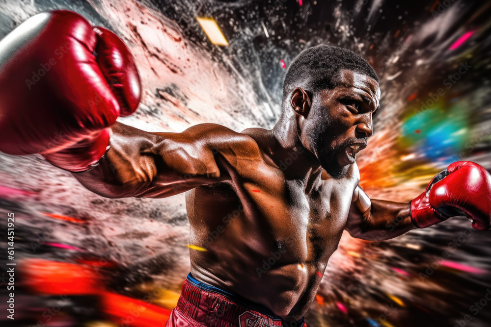 Ein Boxer mit roten Boxhandschuhen, A boxer with red boxing gloves ...
