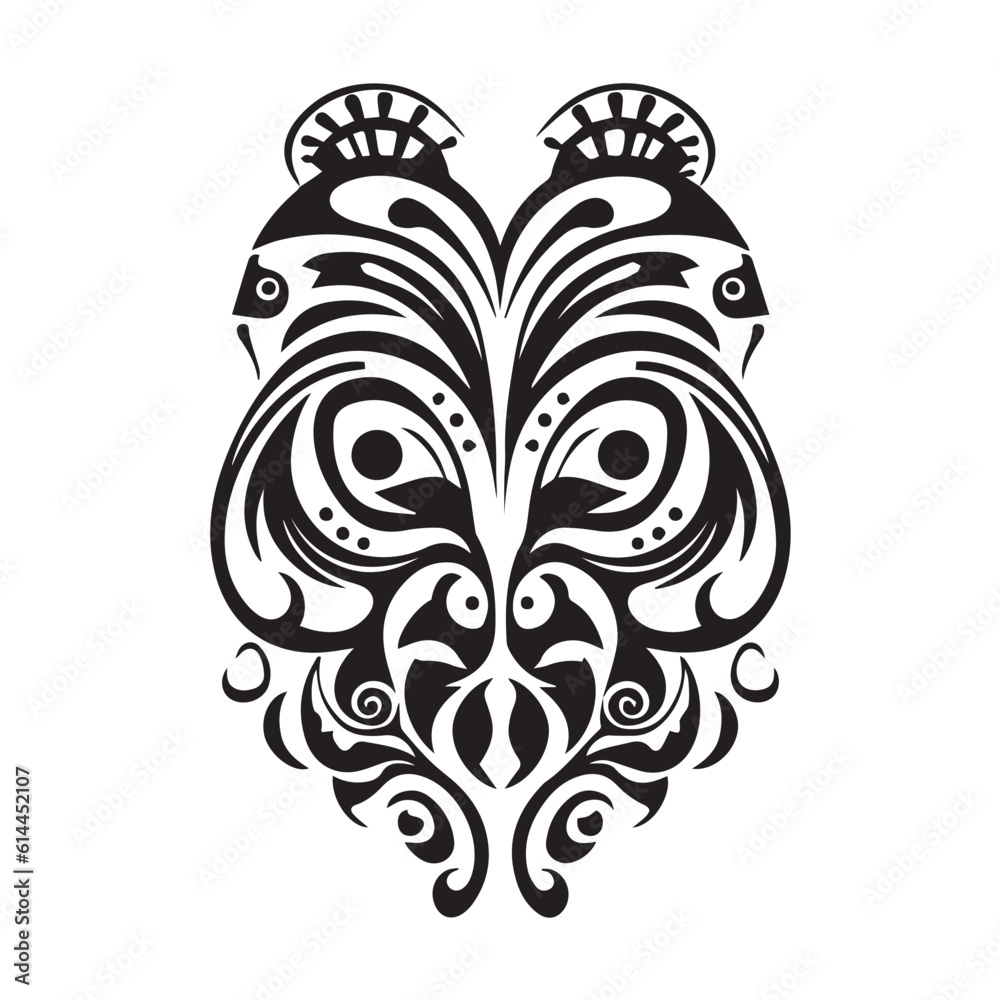 Symmetrical Tribal Tattoo Design in Black and White Featuring Intricate ...
