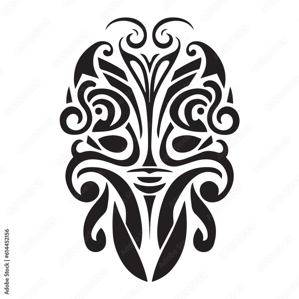 Symmetrical Tribal Tattoo Design in Black and White Featuring Intricate ...