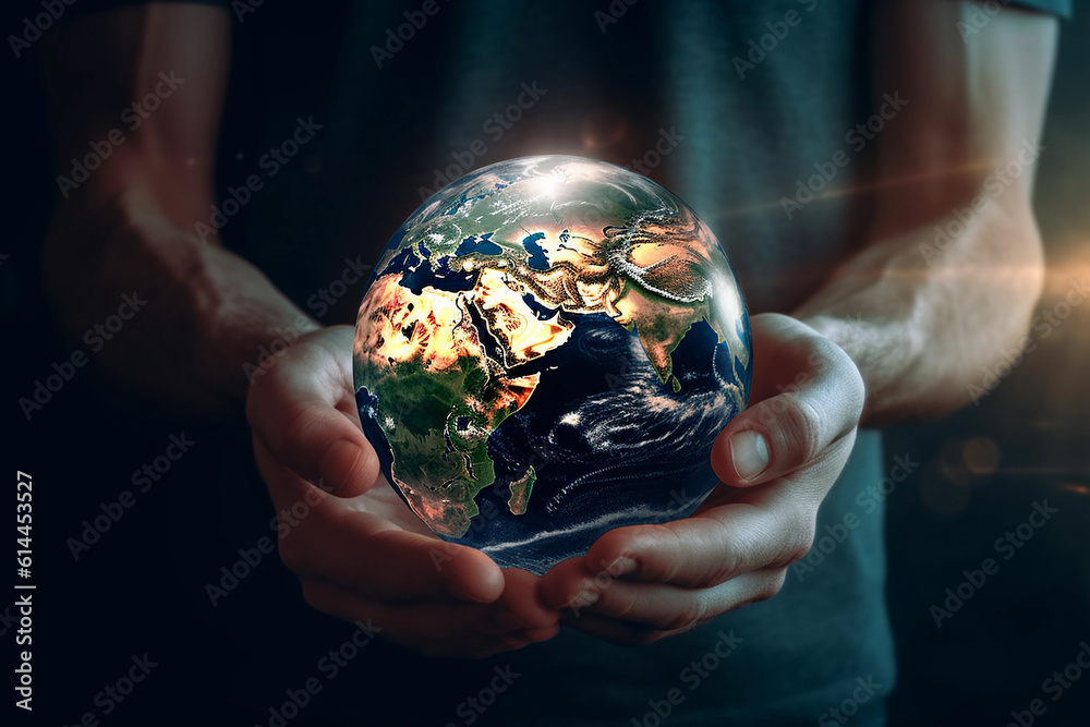 Planet Earth in humans hands. Climate change awareness and concept ...