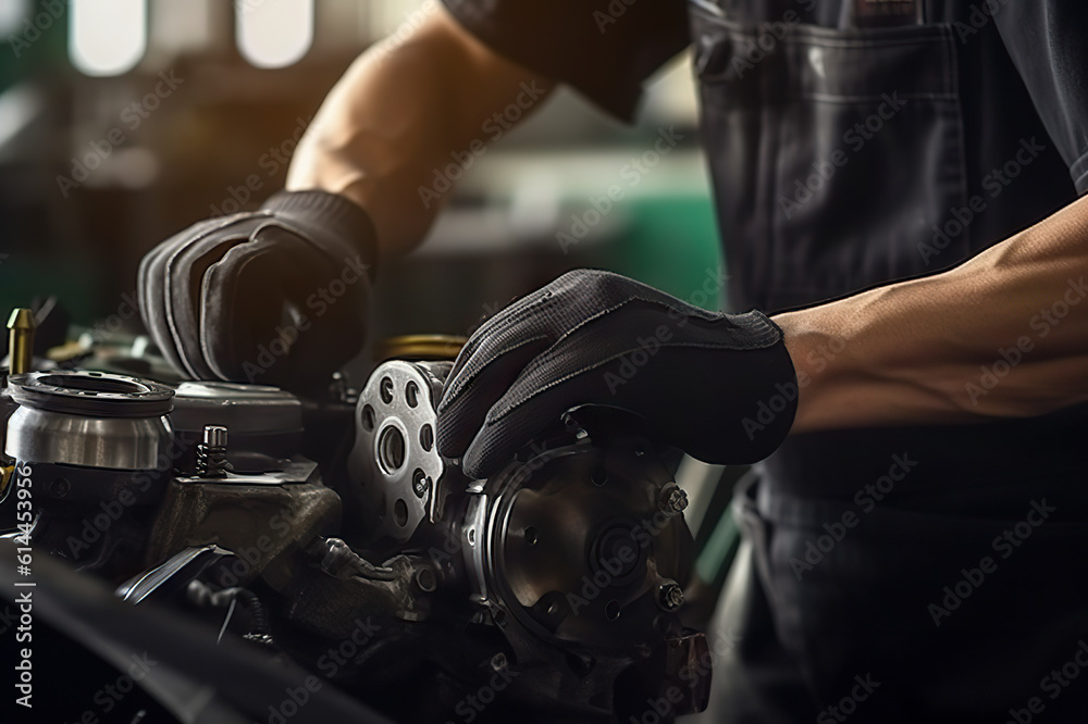 Auto Mechanic at Work Expertly Repairing a Car Engine in a Professional ...