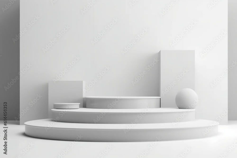 3d gray stage background product display podium stage with leaf ...