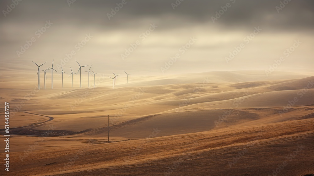 Renewable energy wind power. Wind turbines in the desert suggesting ...