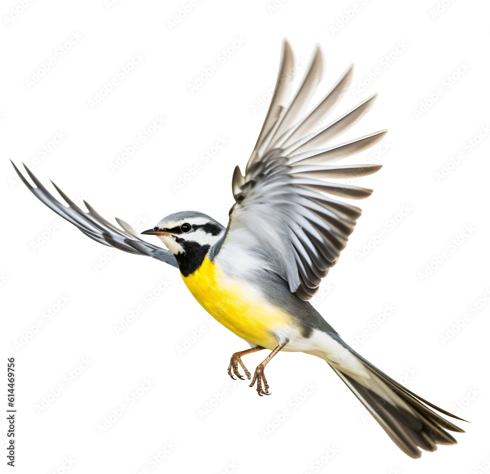 Flying gray wagtail isolated on the transparent background PNG. AI ...
