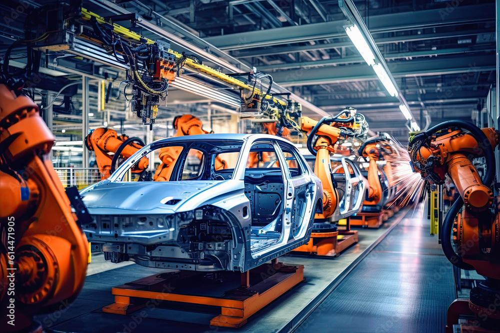 state-of-the-art assembly line in a car factory, AI generative Stock ...