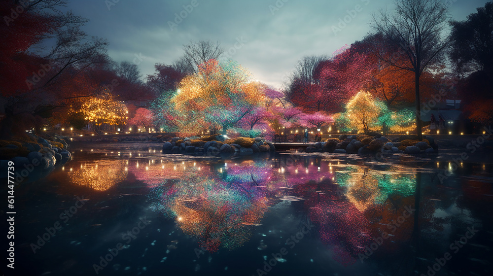 Fantasy Japanese Magical Garden and Park at Night, Nature Landscape v2 ...