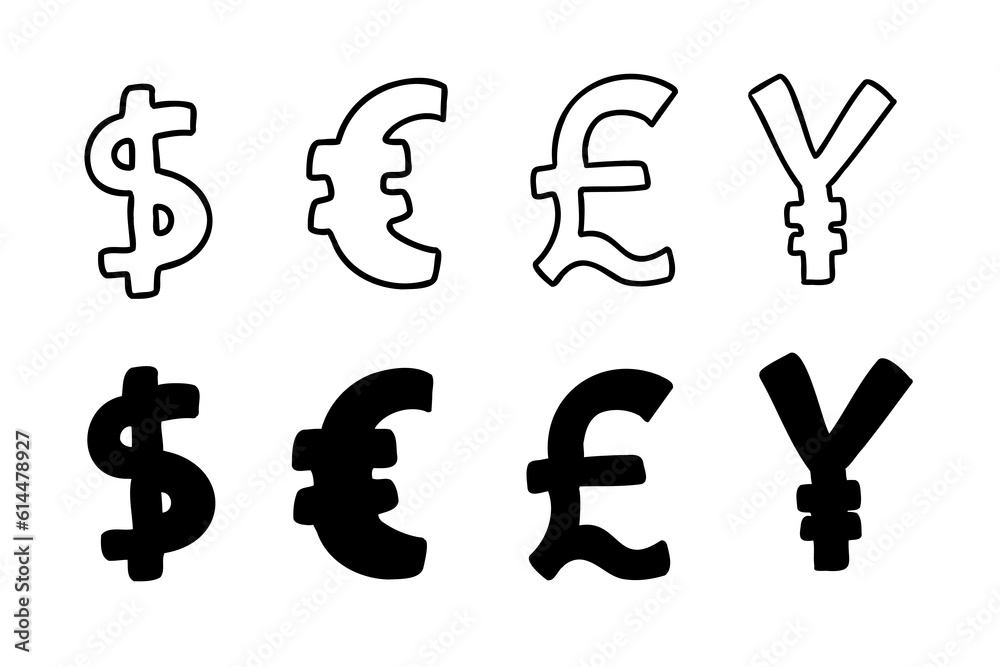 Simple currency money finance sign icons Euro, Dollar, Yen, Pound set ...