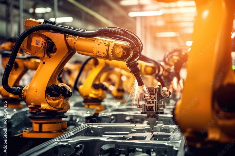 A close - up photo of a state - of - the - art assembly line in a car ...