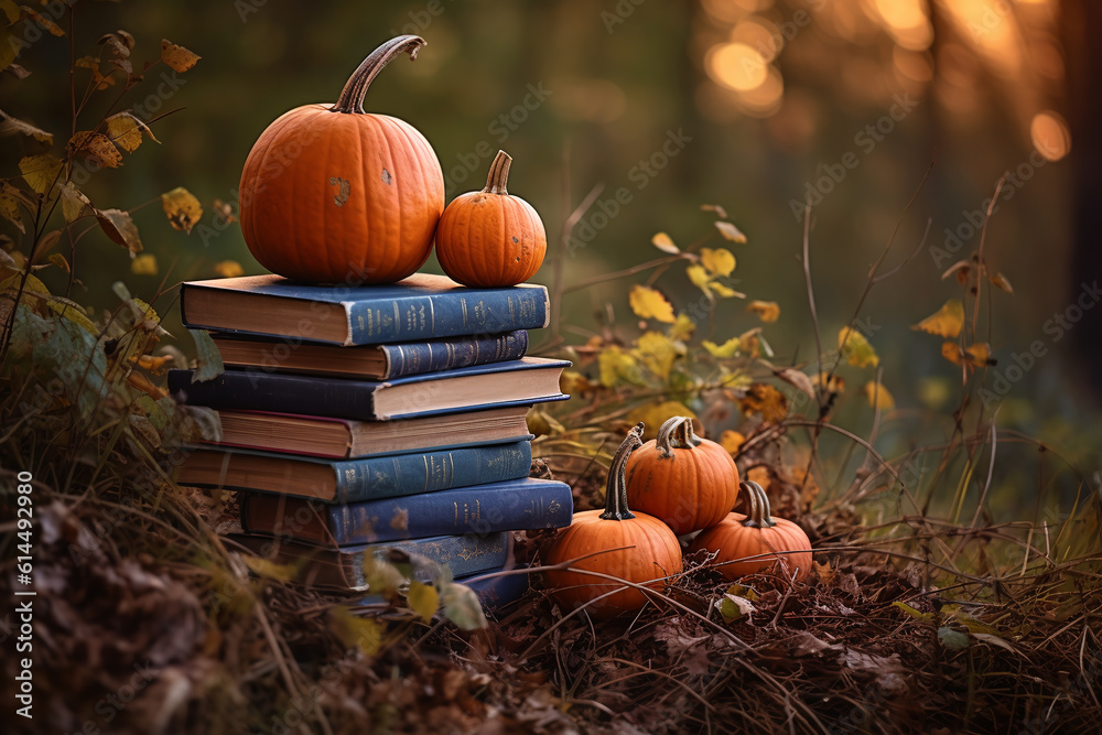 autumn books. Reading books about autumn.Halloween books. Stack of ...