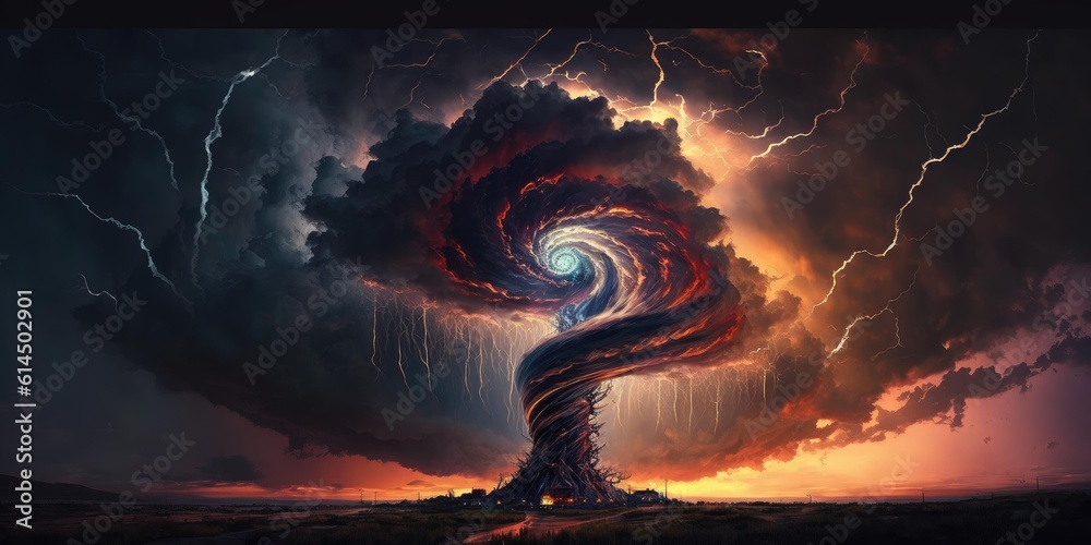 Epic sky of burning tornado in extreme dangerous weather. superlative generative AI image. Stock ...