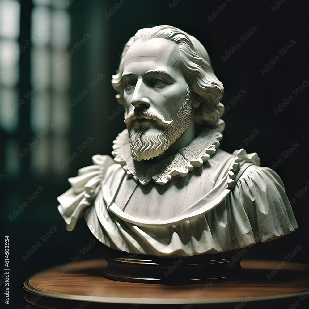 Image featuring a white marble bust of renaissance era playwright ...
