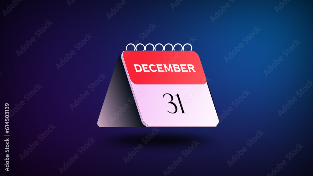 31 December table calendar 3d image. 30 first December calendar page 3d ...