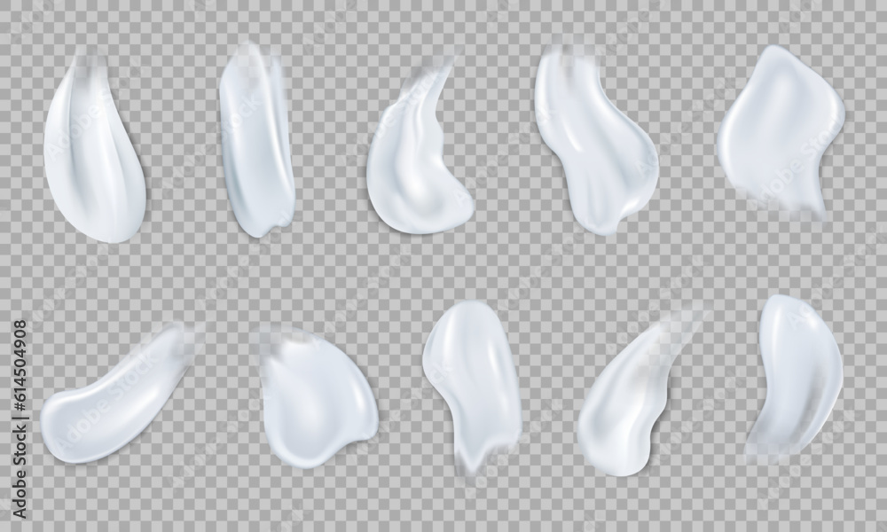 Collection of 10 realistic stroke samples of skincare product. Top view ...