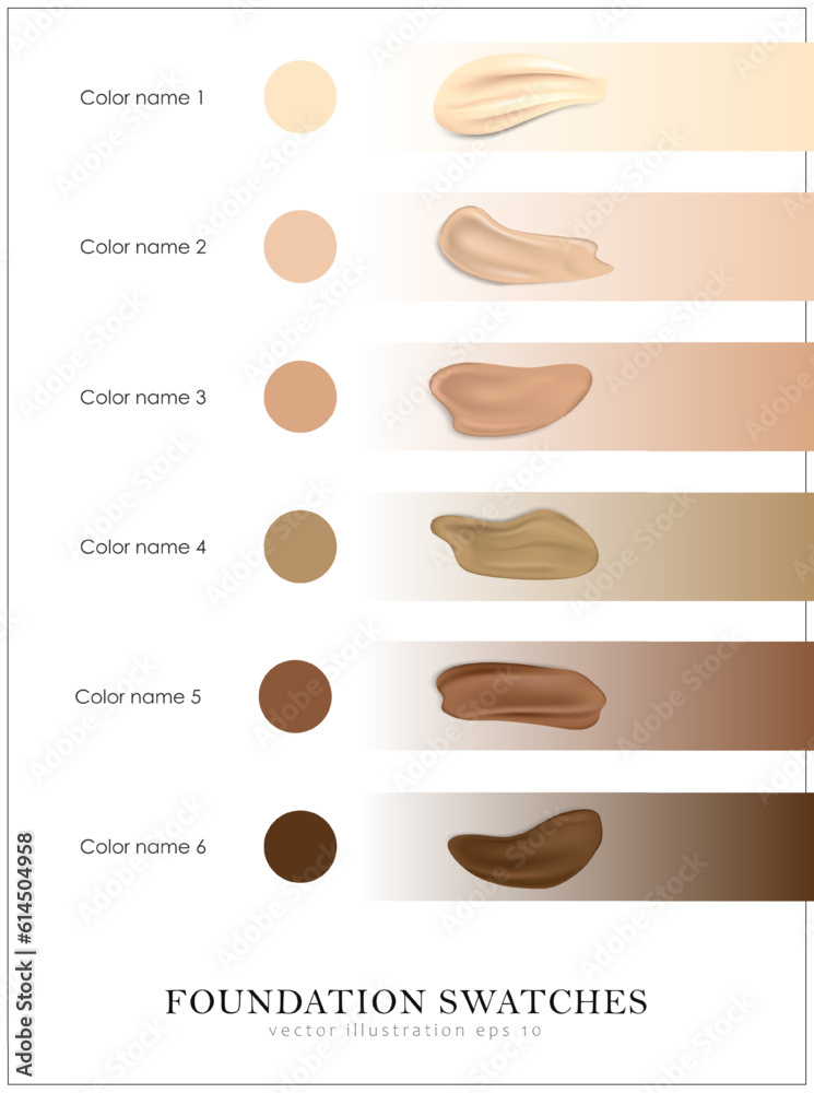 Poster with palette of various cosmetic swatches with text for color ...