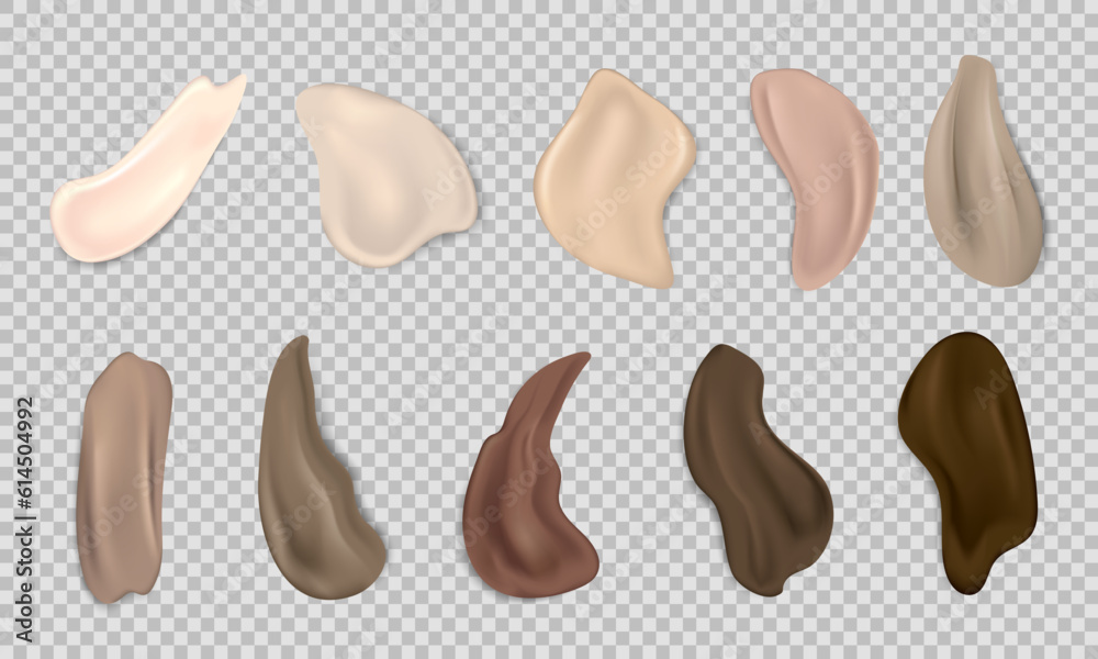 Set of cosmetic swatches different shapes. Light and dark, beige and ...