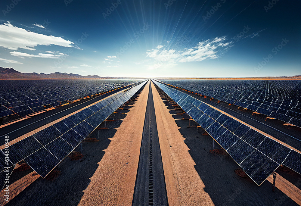 Solar panels generate electricity on a sunny bright day, you can see ...