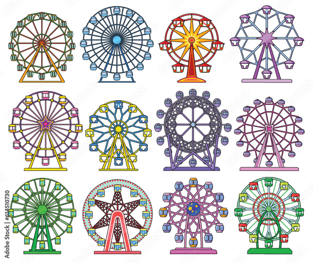 Ferris wheel isolated color set icon. Vector color set icon amusement ...