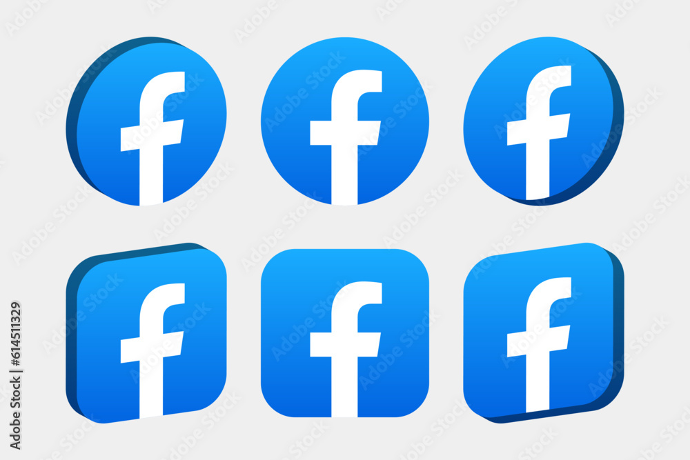 3d facebook logo social media icons. facebook icon circle and square ...