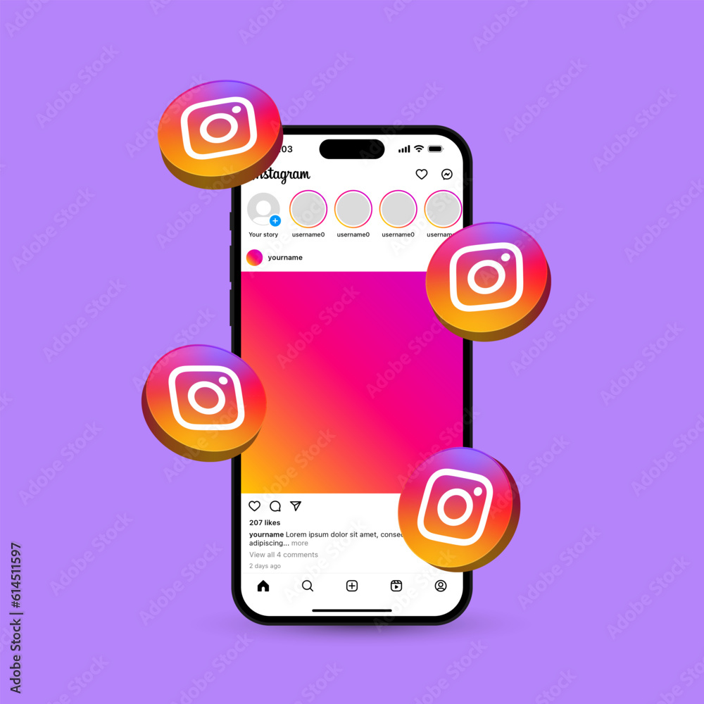 instagram mockup social media post. 3d instagram icon logo social media ...