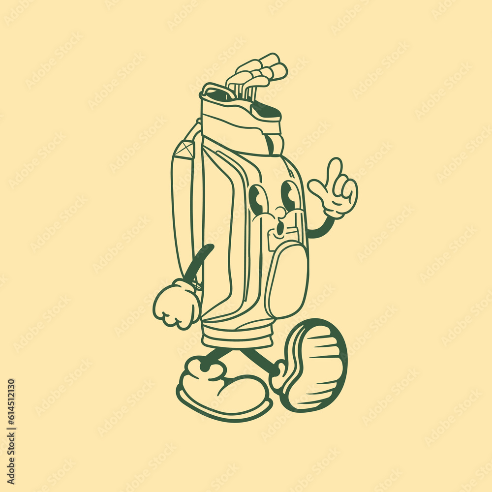 Vintage character design of golf bag Stock Vector | Adobe Stock