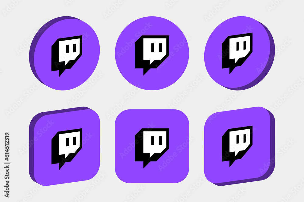 3d twitch logo social media icons. twitch icon circle and square button ...