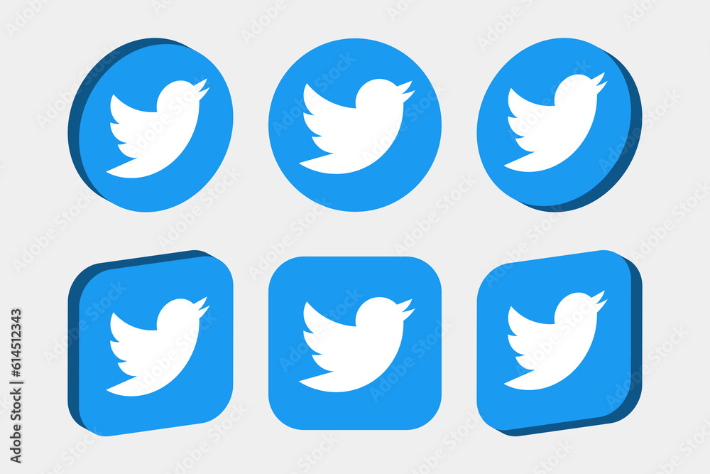3d twitter logo social media icons. twitter icon circle and square ...