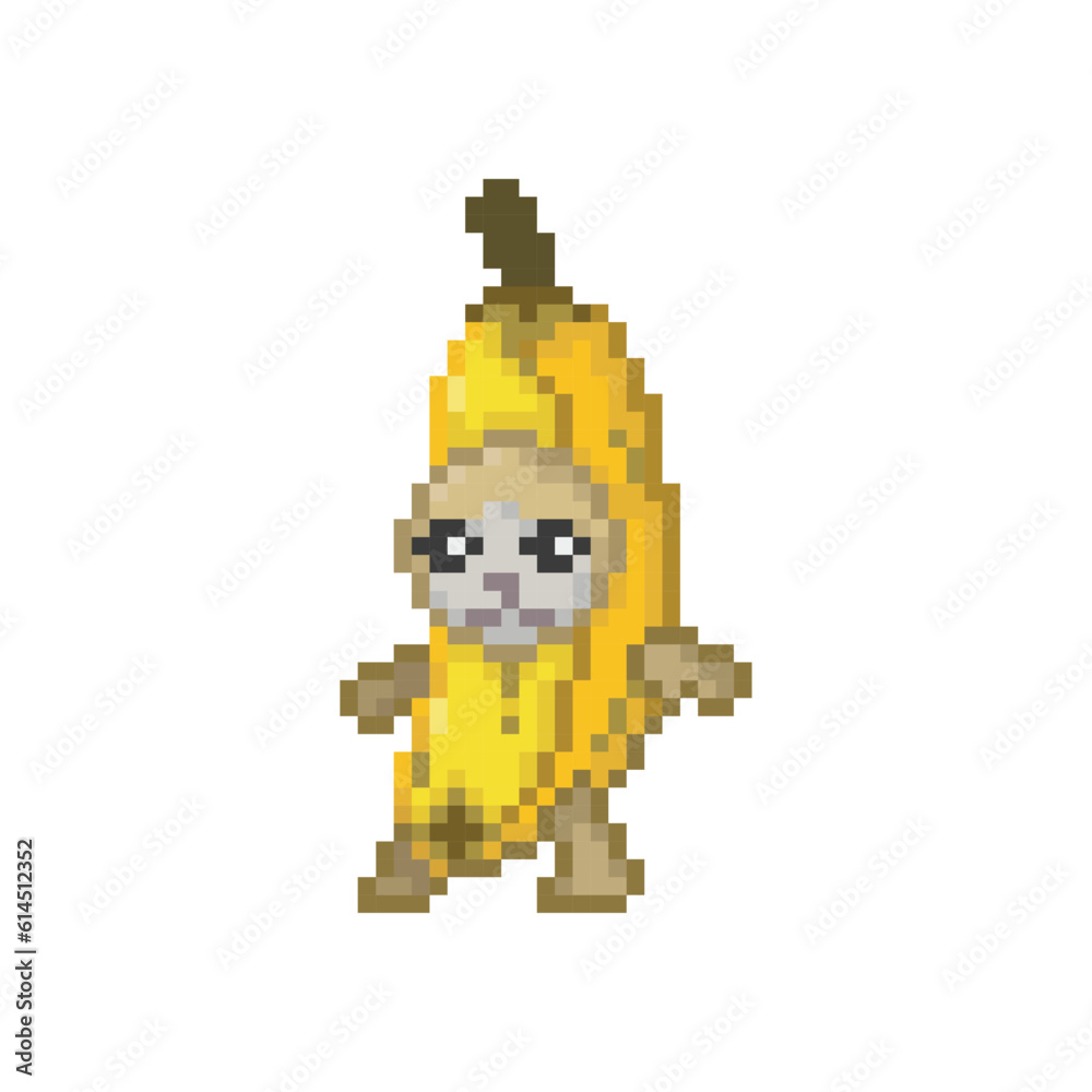 Vetor De Cat Dressed As Banana Pixel Art Meme Do Stock Adobe Stock