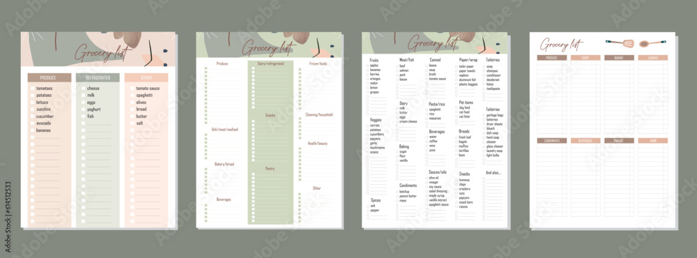 Set of 2 Grocery Lists planner printable template vectors. Printable ...