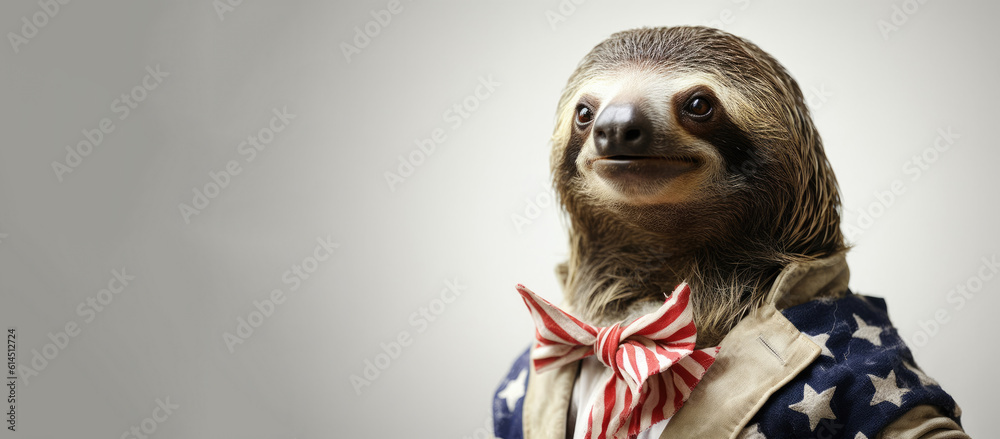 Whimsical sloth out fit American flag celebrating 4th of July ...