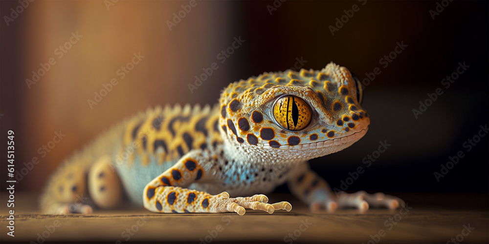 The photo of the spotted Tokay gecko faded. The gecko is resting on the ...