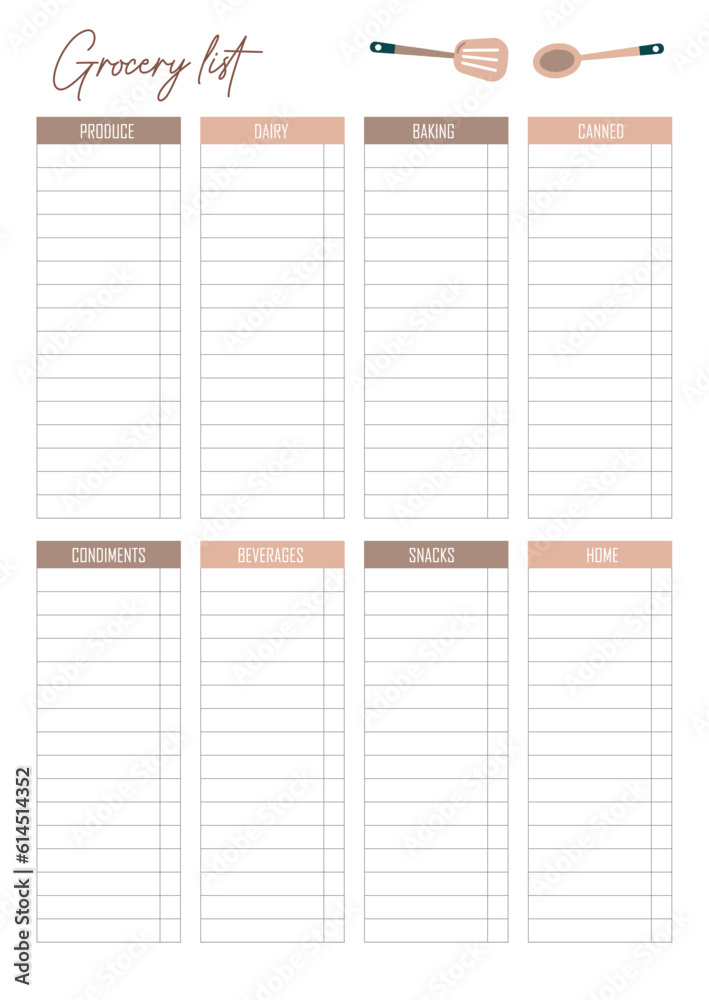 Grocery Lists planner printable template vectors. Printable and Digital ...