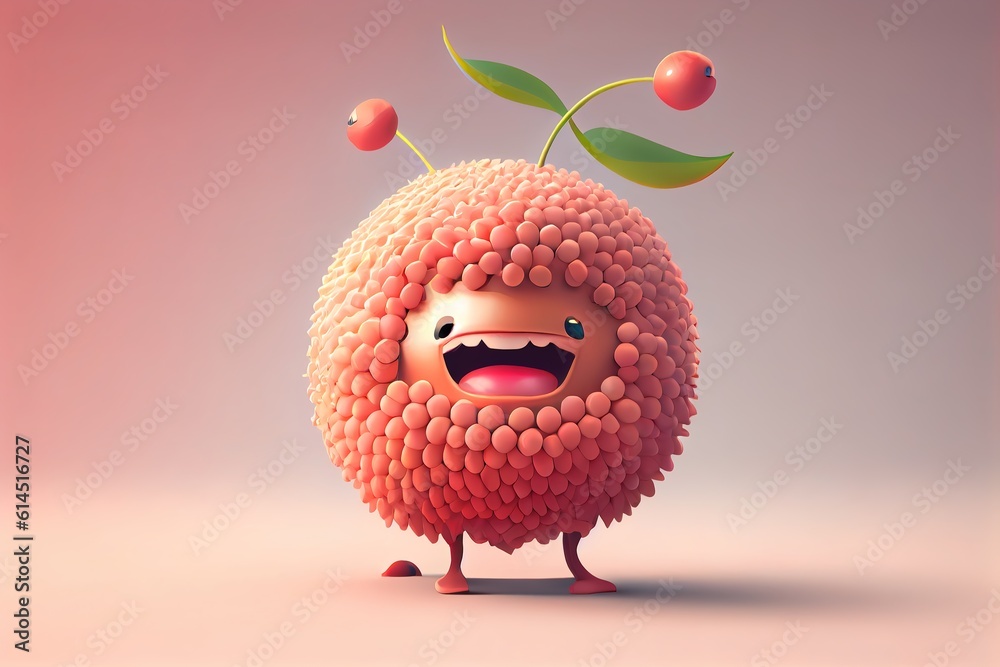 Cute lychee cartoon character smiling. Generative AI Stock Illustration ...
