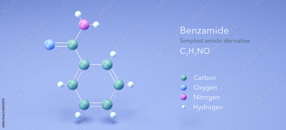 benzamide molecule, molecular structures, amide derivative, 3d model ...