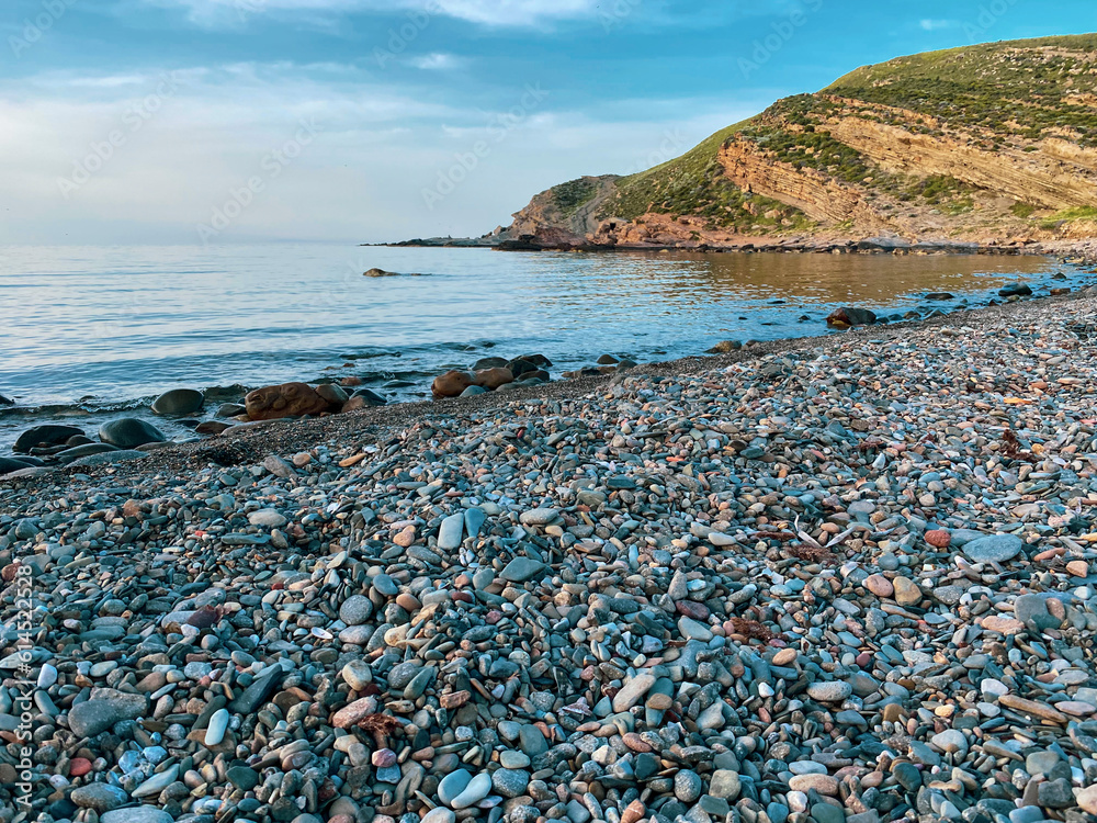 Yildizkoy beach at sunset, located in Gokceada, with the Greek name of ...