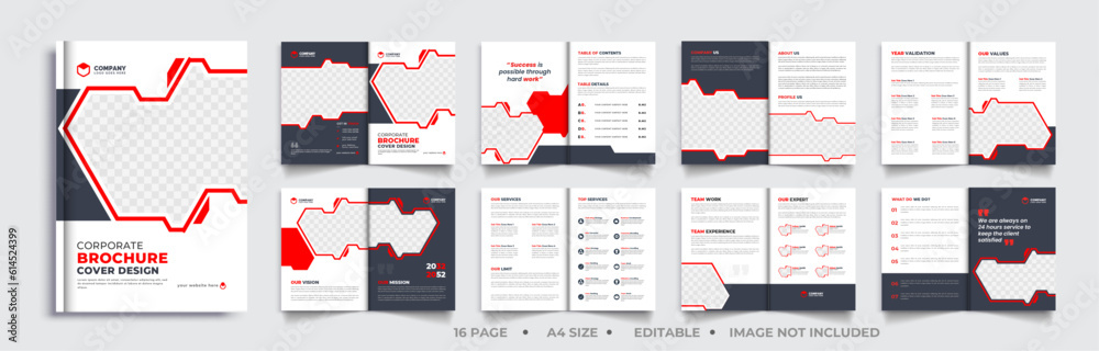 16-Page brochure layout design, multipage minimal business brochure ...