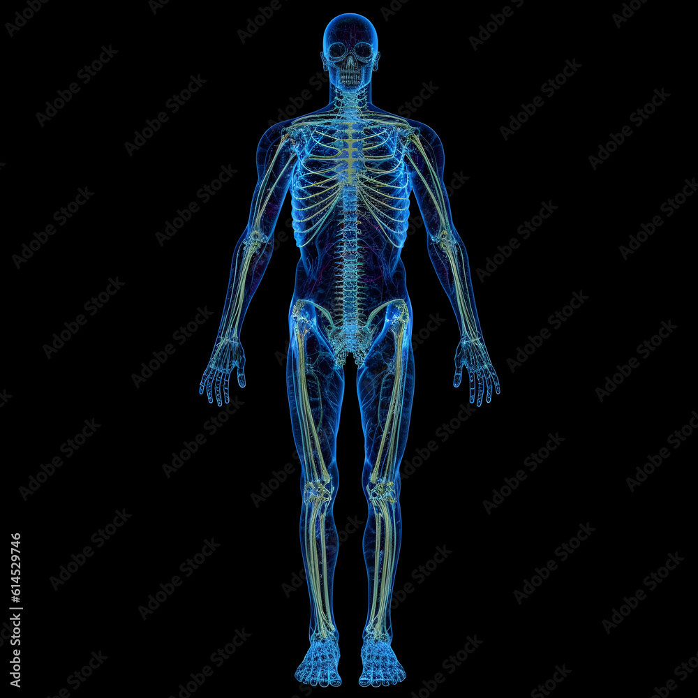 Full Body Scan showing skeleton digitally on screen, futuristic digital ...