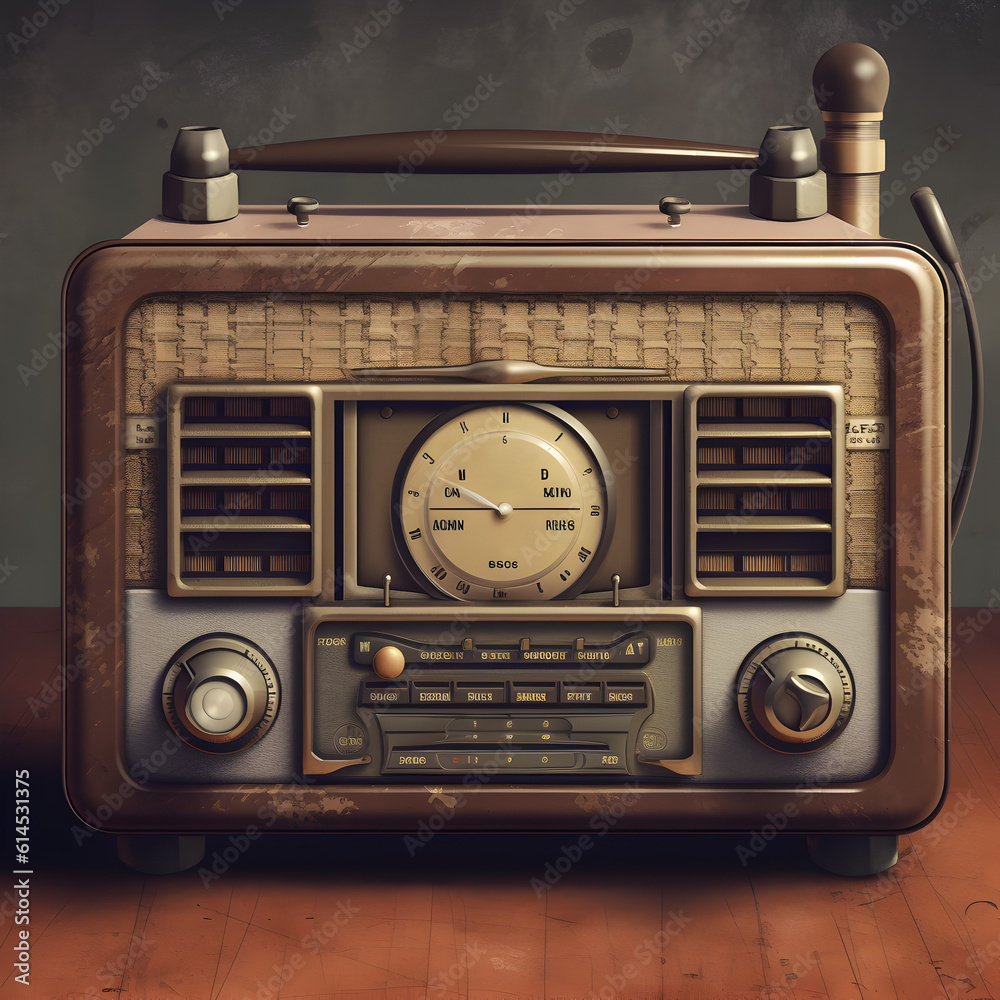 Old fashioned radio with knows and receiver, vintage radio from the ...